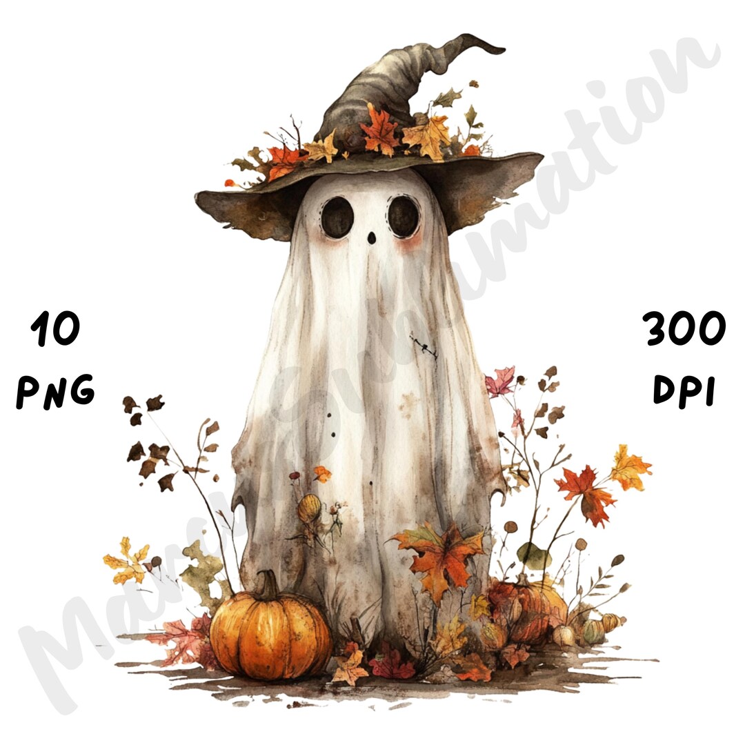 10 PNG Quirky Fall Ghost Clipart, Whimsical Funny Autumn Spooky ...
