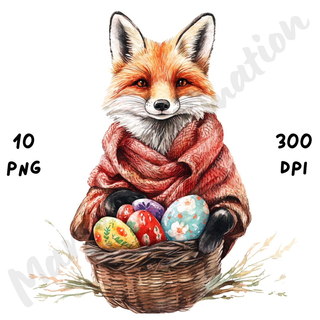 10 PNG Easter Fox Clipart, Floral Easter, Digital Download, Spring ...