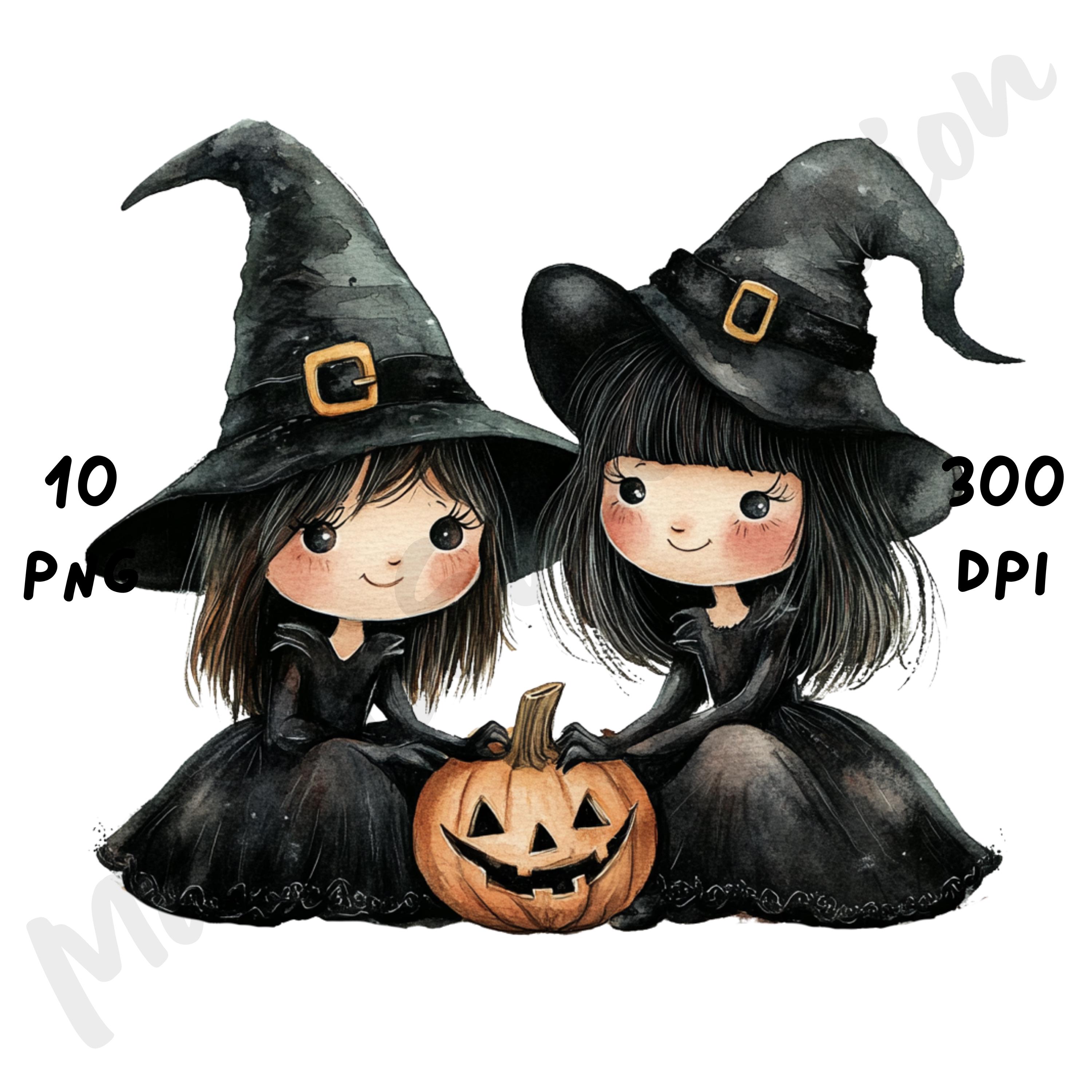 10 PNG Quirky Halloween Witch Friends Clipart, Whimsical Funny ...