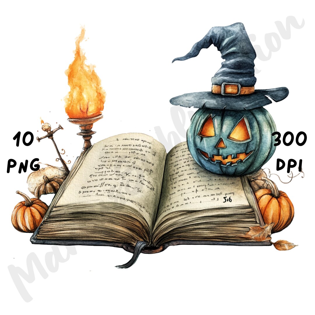 10 PNG Quirky Spell Book Clipart, Watercolor Cartoon Magic Book Clip ...