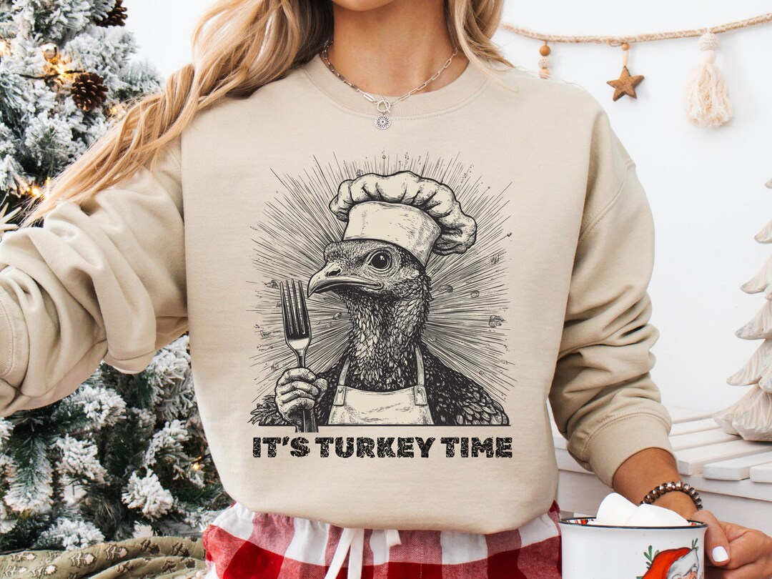 It's Turkey Time PNG, Retro Black and White Turkey Sublimation Design ...