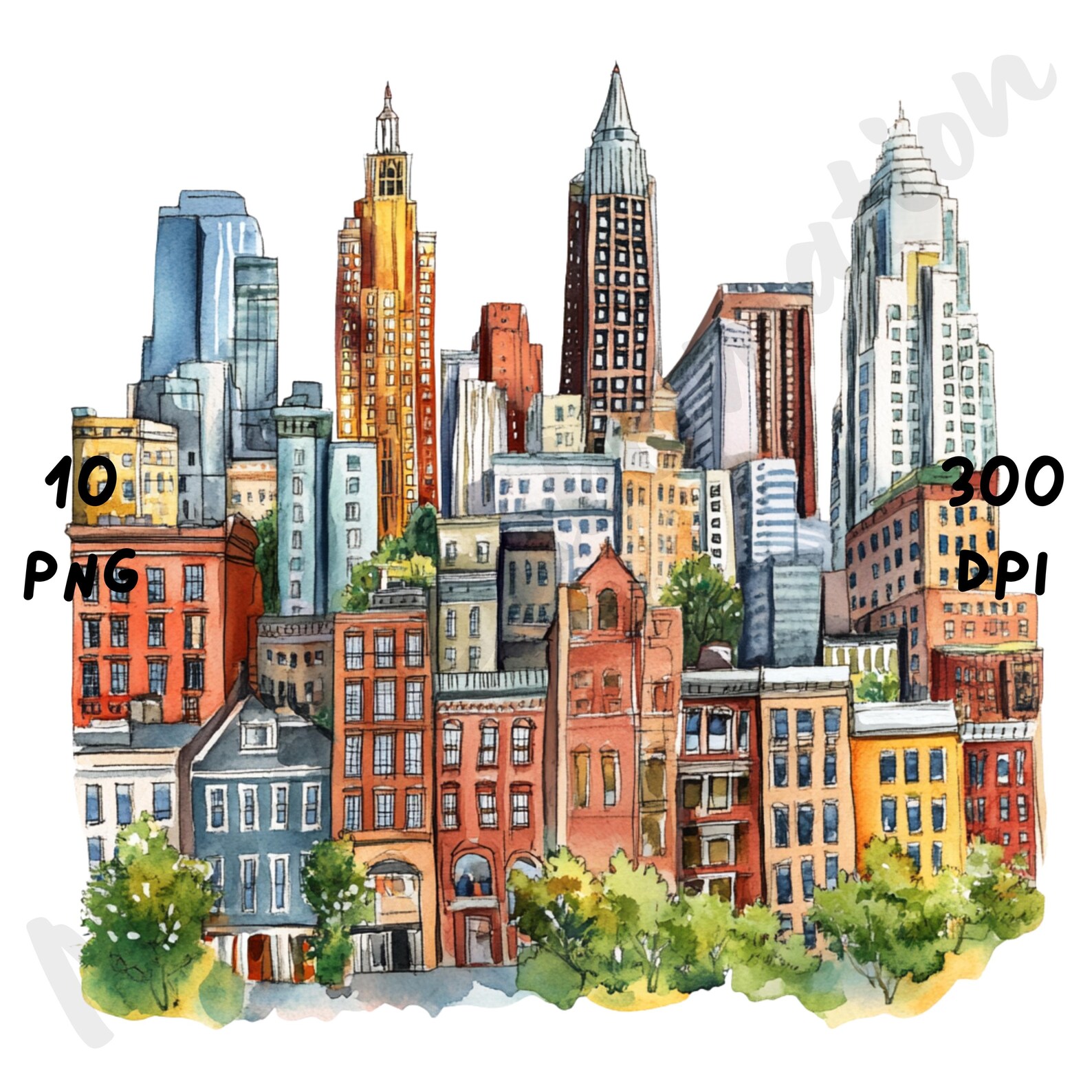 10 PNG Quirky Atlanta Scene Clipart, Watercolor Atlanta Cityscape ...