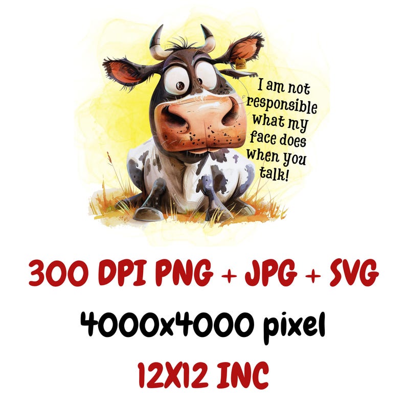 Whimsical Cow PNG, Quirky Funny Cow Sublimation Design, Sarcastic ...
