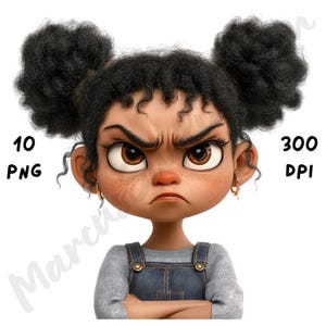 10 PNG Quirky Grumpy Black Girl Clipart, Cute Afro Whimsical Girl ...