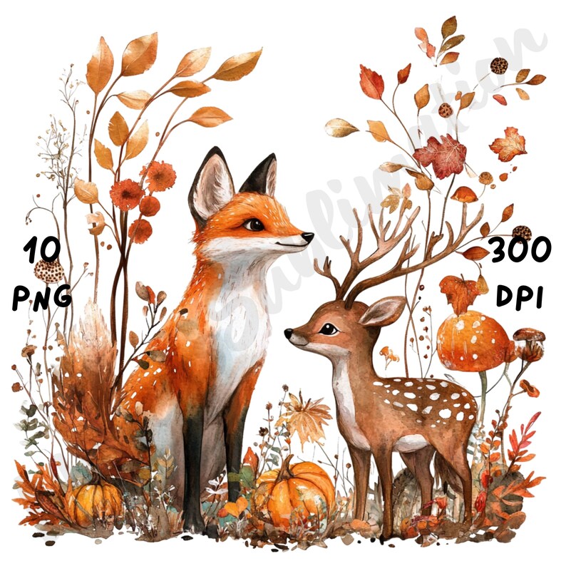 10 PNG Quirky Fall Fox and Deer Clipart, Whimsical Funny Autumn ...