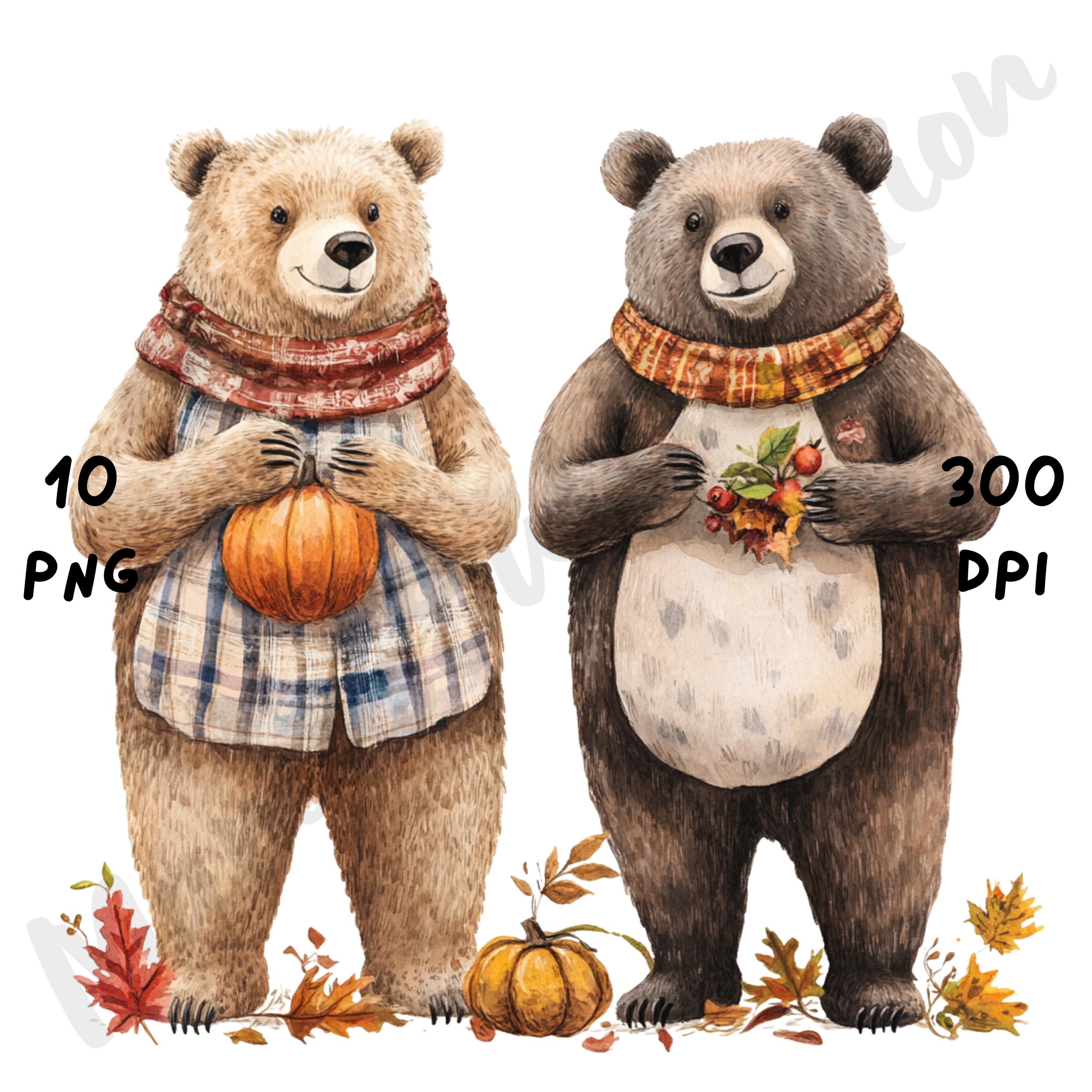 10 PNG Quirky Fall Bears Clipart, Whimsical Funny Autumn Woodland ...