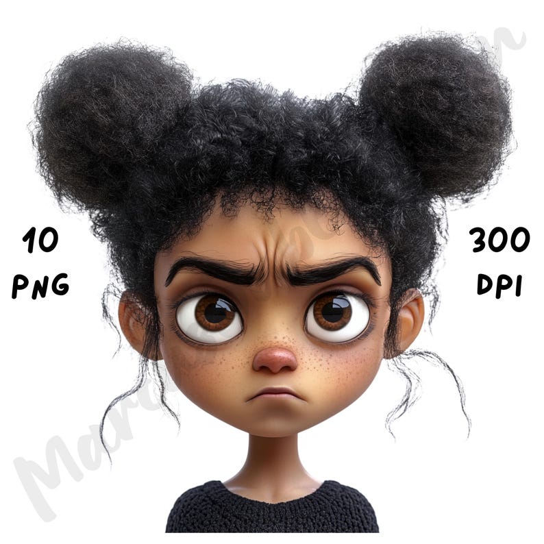 10 PNG Quirky Grumpy Black Girl Clipart, Cute Afro Whimsical Girl ...