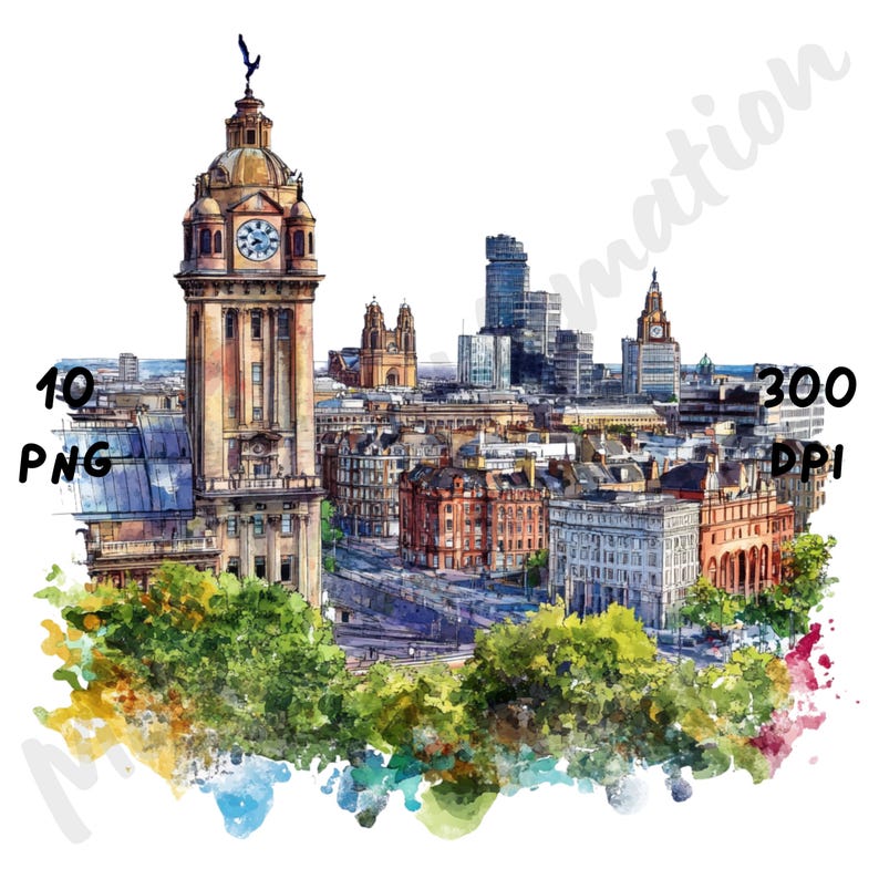 10 PNG Quirky Liverpool Scene Clipart, Watercolor British View ...