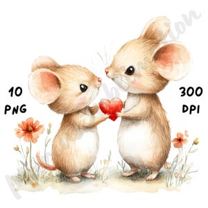 10 PNG Cute Whimsical Mouse Mother Clipart, Watercolor Mom Mouse and ...