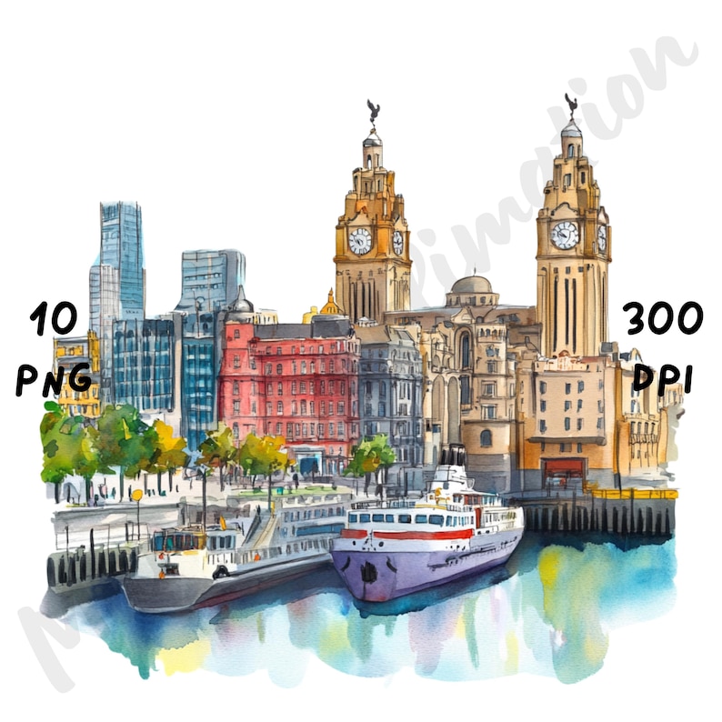 10 PNG Quirky Liverpool Scene Clipart, Watercolor British View ...