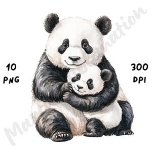10 PNG Cute Panda Mother Clipart, Watercolor Mom Panda and Her Cubs ...