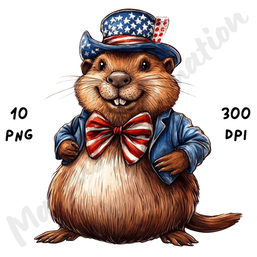 10 PNG 4th of July Beaver Clipart, Watercolor American Patriotic Animal ...