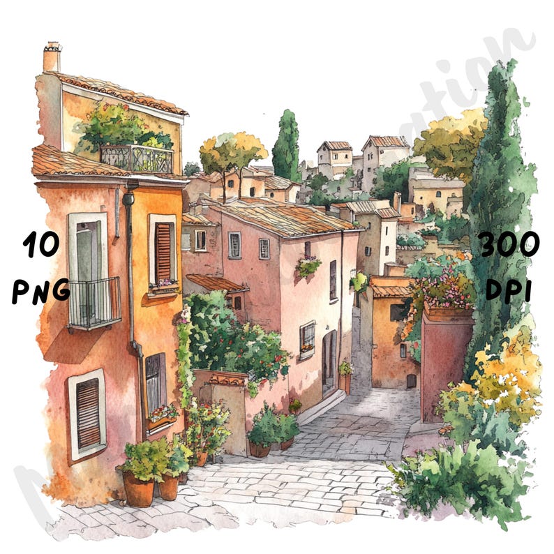 10 PNG Quirky Rome Scene Clipart, Watercolor City of Rome View ...