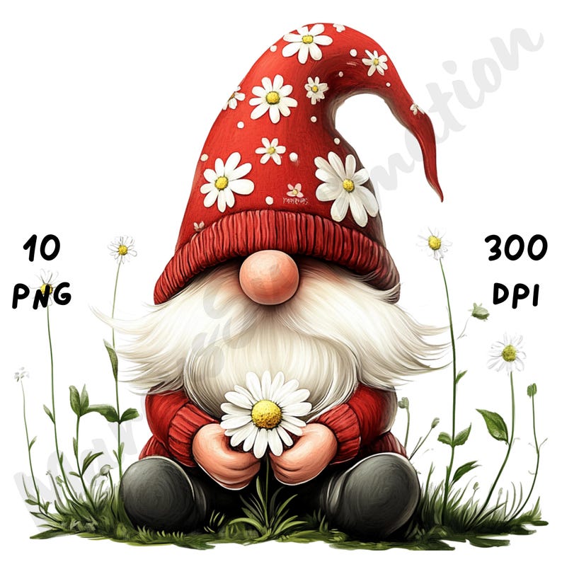 10 PNG Daisy Gnome Clipart for Gardeners, Digital Download, Spring ...