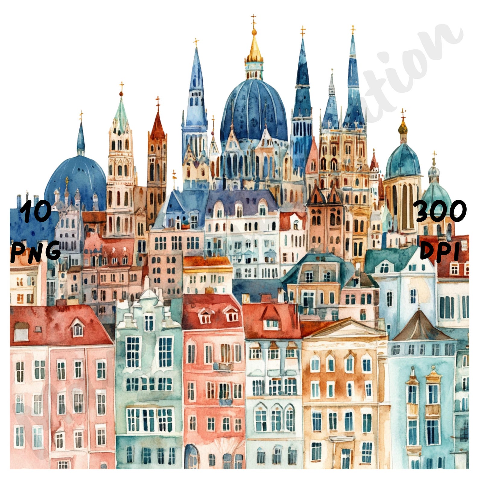 10 PNG Quirky Vienna Scene Clipart, Watercolor City of Vien View ...