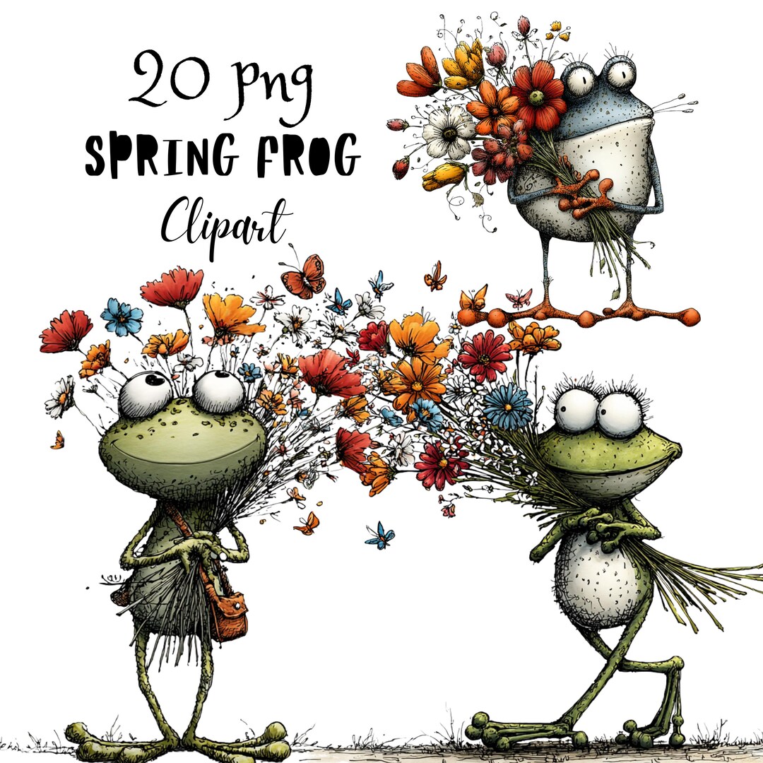 Floral Frog Whimsical Clipart, Funny Spring Animal Character PNG ...