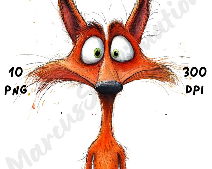 Quirky Fox Clipart PNG Bundle Whimsical Fox Sublimation Clip Art ...