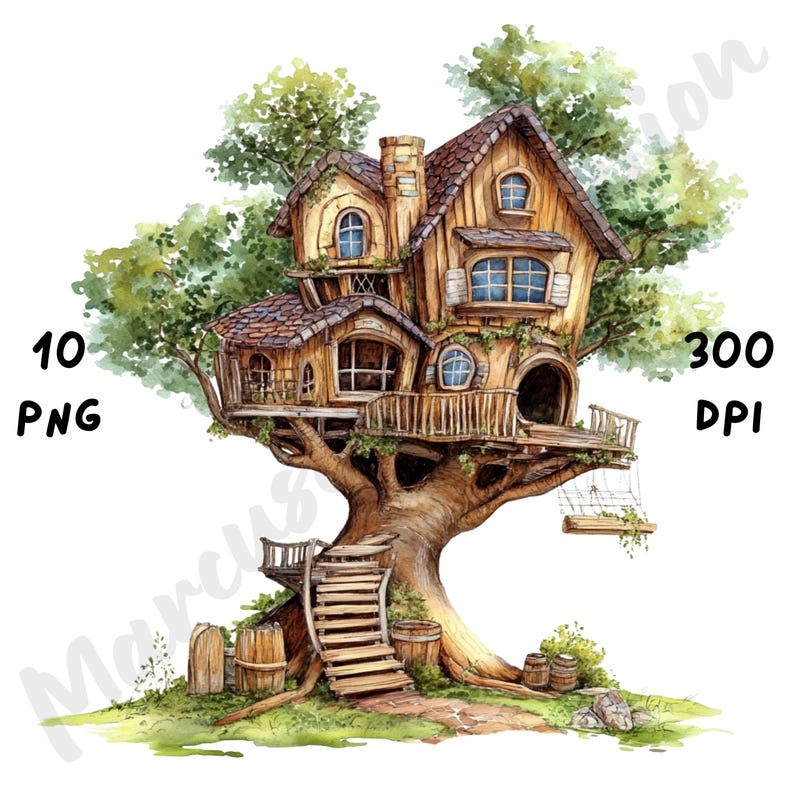 10 PNG Quirky Tree House Clipart, Whimsical Cute Houses, Watercolor ...