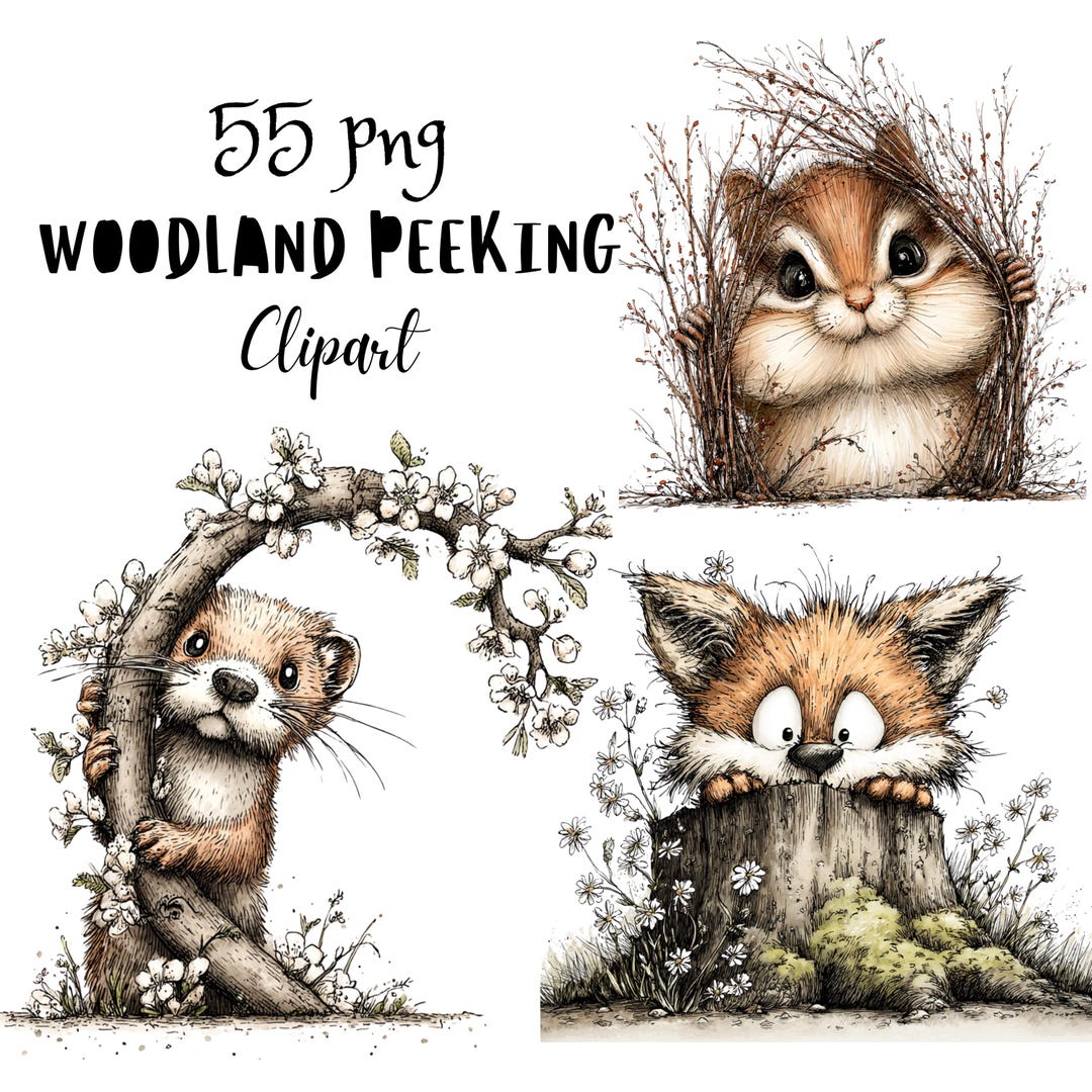 Peeking Woodland Animals Clipart Bundle, Funny Spring Animal Character ...
