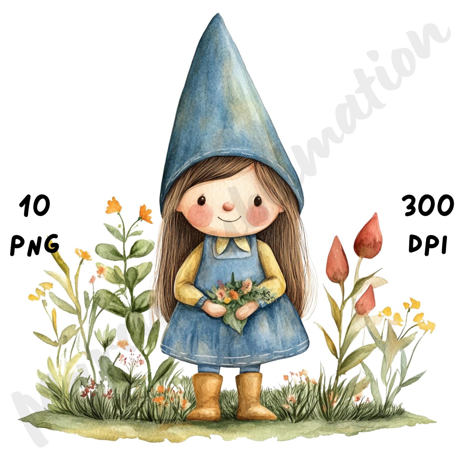 10 PNG Quirky Garden Gnome Girl Clip Art, Watercolor Cartoon Gnome ...