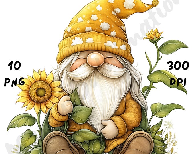 Sunflower Gnome Clipart, Spring Gnome Clipart, Sunflower Girl, Garden ...