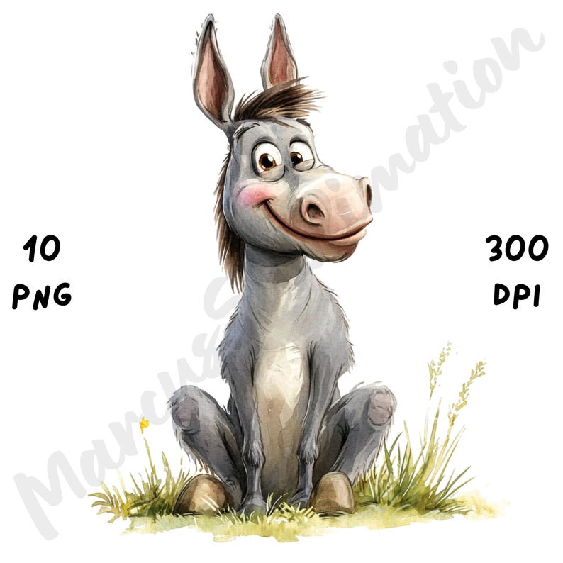 10 PNG Quirky Donkey Clipart, Whimsical Cartoon Donkey, Funny Crazy ...