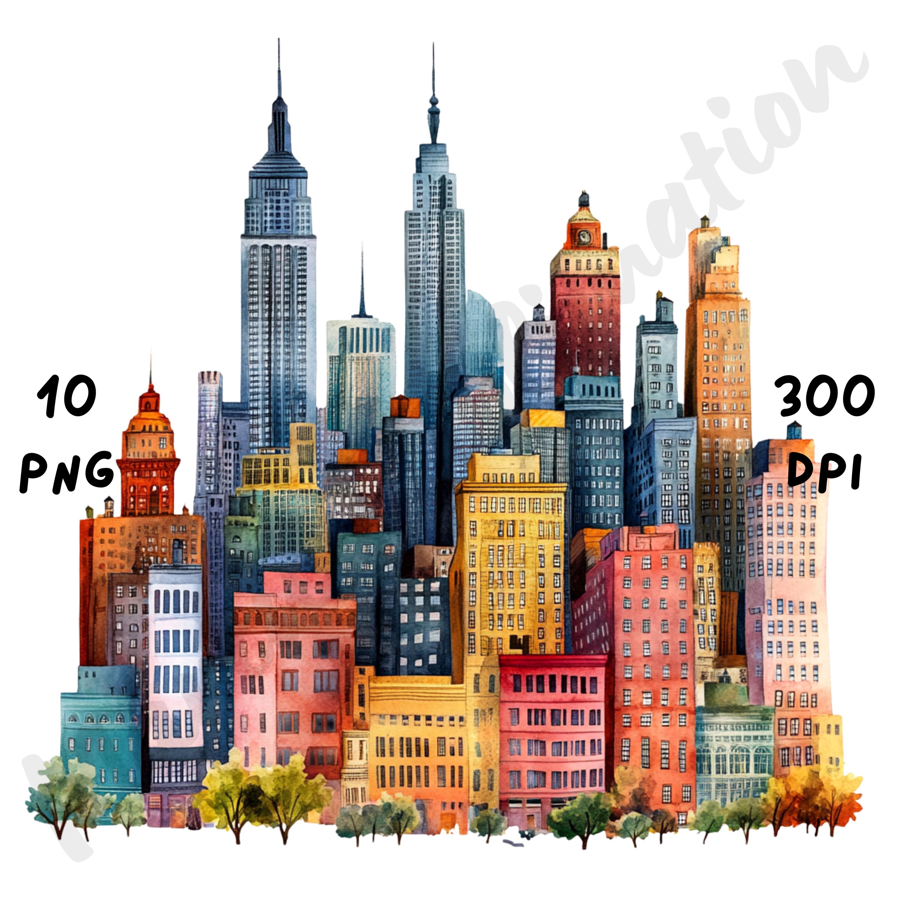 10 PNG Quirky New York City Scene Clipart, Watercolor New York ...