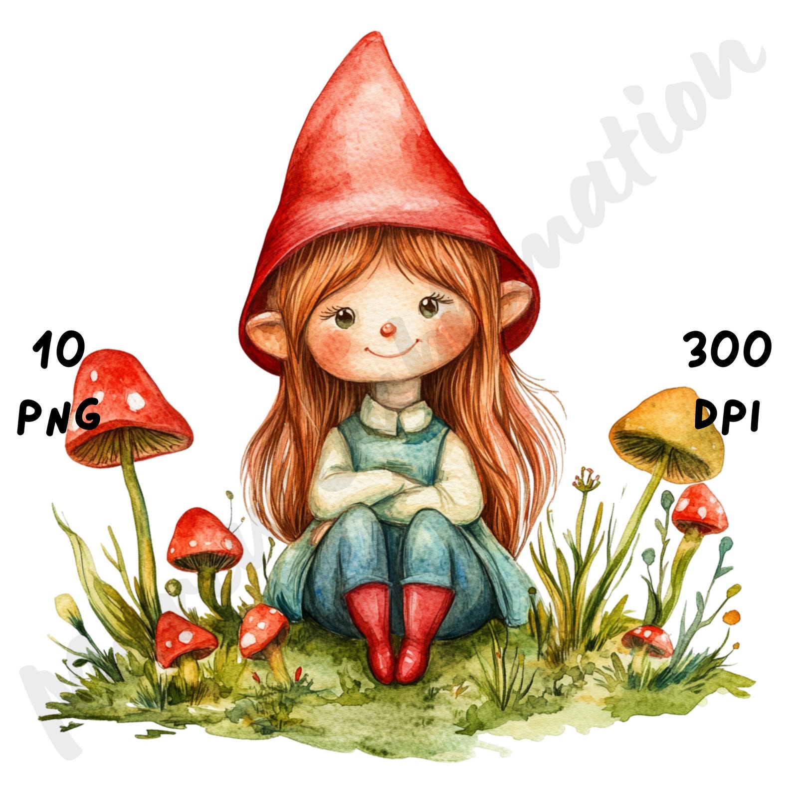 10 PNG Quirky Garden Gnome Girl Clip Art, Watercolor Cartoon Gnome ...