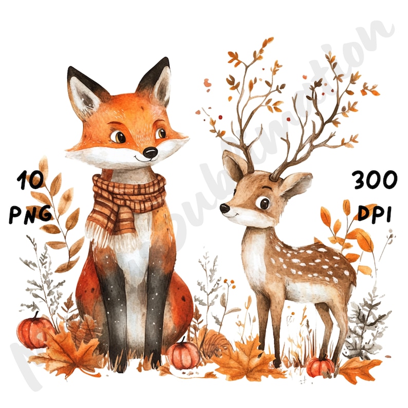 10 PNG Quirky Fall Fox and Deer Clipart, Whimsical Funny Autumn ...
