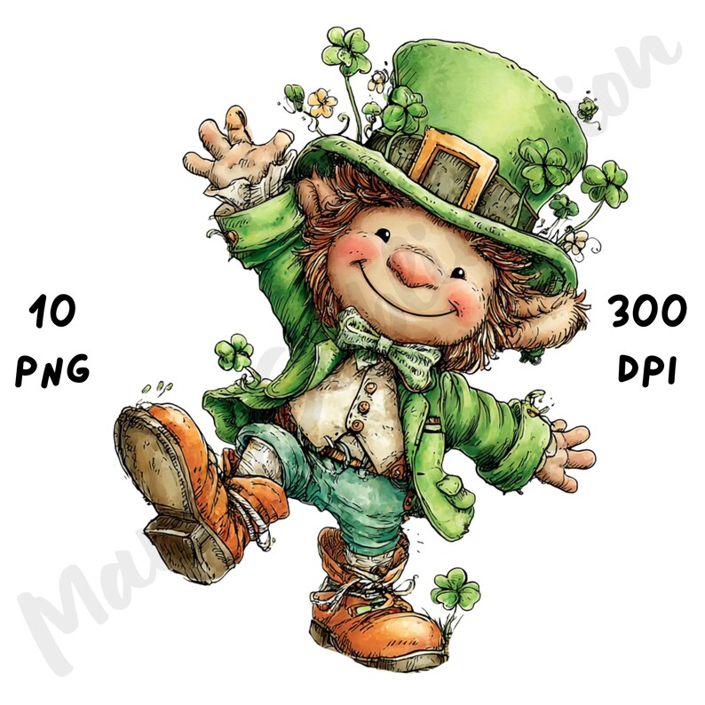 Leprechaun Whimsical Clipart, St Patrick's Day PNG, Watercolor ...