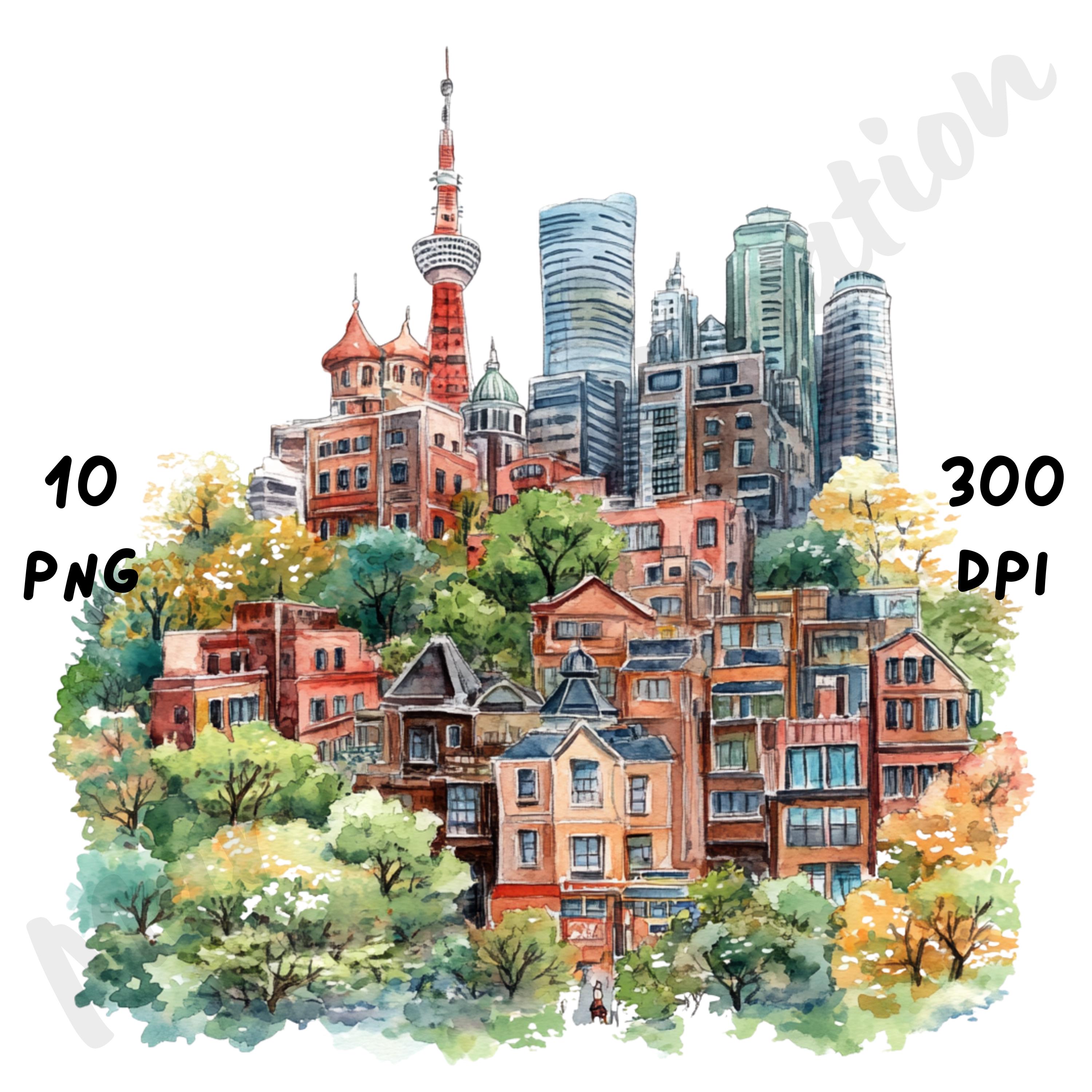 10 PNG Quirky Tokyo Scene Clipart, Watercolor City of Tokio View ...