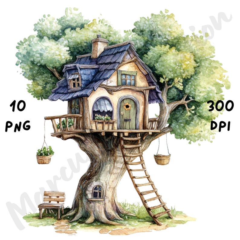 10 PNG Quirky Tree House Clipart, Whimsical Cute Houses, Watercolor ...