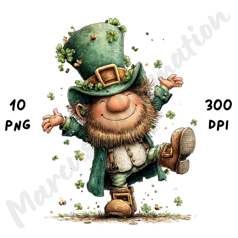 Leprechaun Whimsical Clipart, St Patrick's Day PNG, Watercolor ...