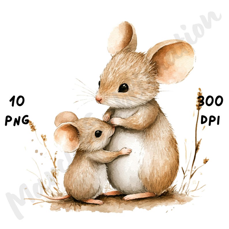 10 PNG Cute Whimsical Mouse Mother Clipart, Watercolor Mom Mouse and ...