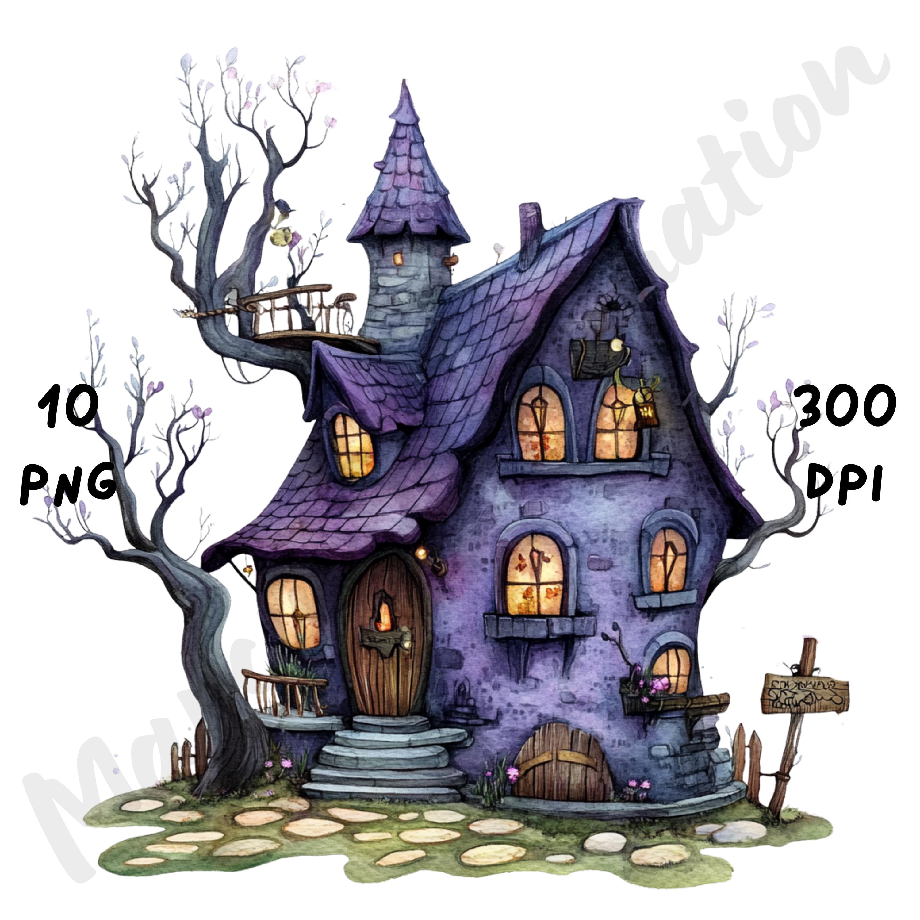 10 PNG Quirky Witch House Clipart, Whimsical Cute Home, Watercolor ...
