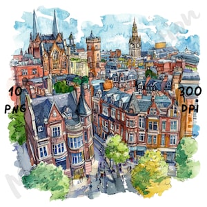 10 PNG Quirky Birmingham Scene Clipart, Watercolor British View ...