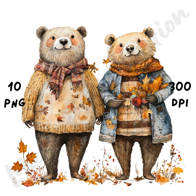 10 PNG Quirky Fall Bears Clipart, Whimsical Funny Autumn Woodland ...