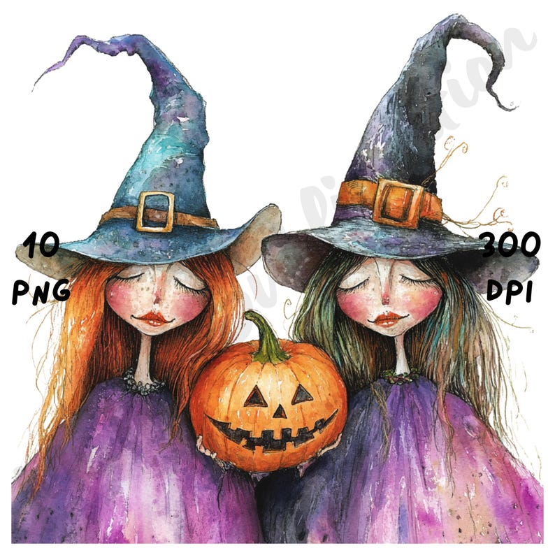 10 PNG Quirky Halloween Witch Friends Clipart, Whimsical Funny ...