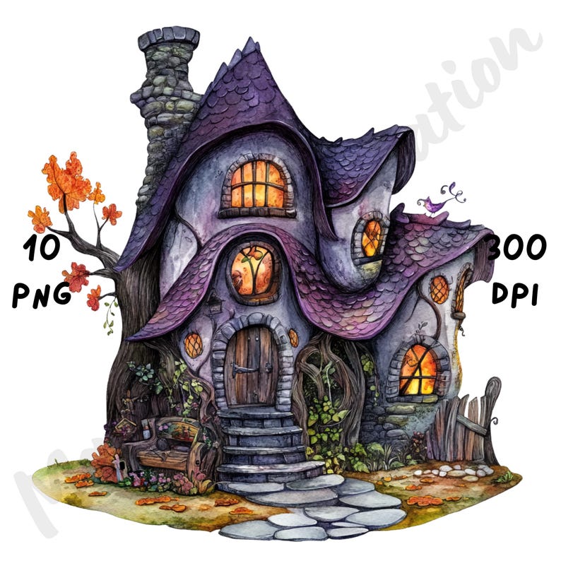 10 PNG Quirky Witch House Clipart, Whimsical Cute Home, Watercolor ...
