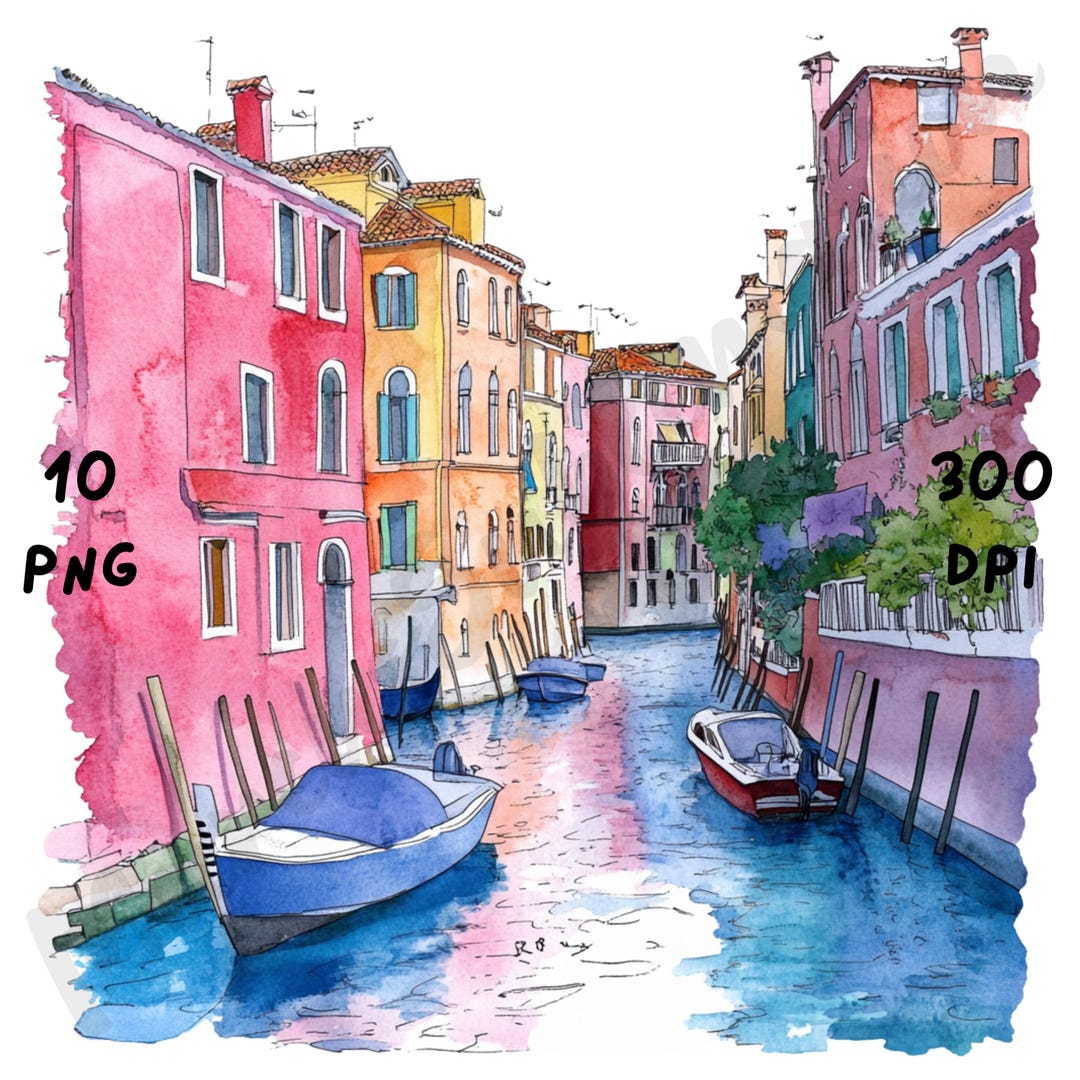 10 PNG Quirky Venice Scene Clipart, Watercolor Venice Gondola View ...