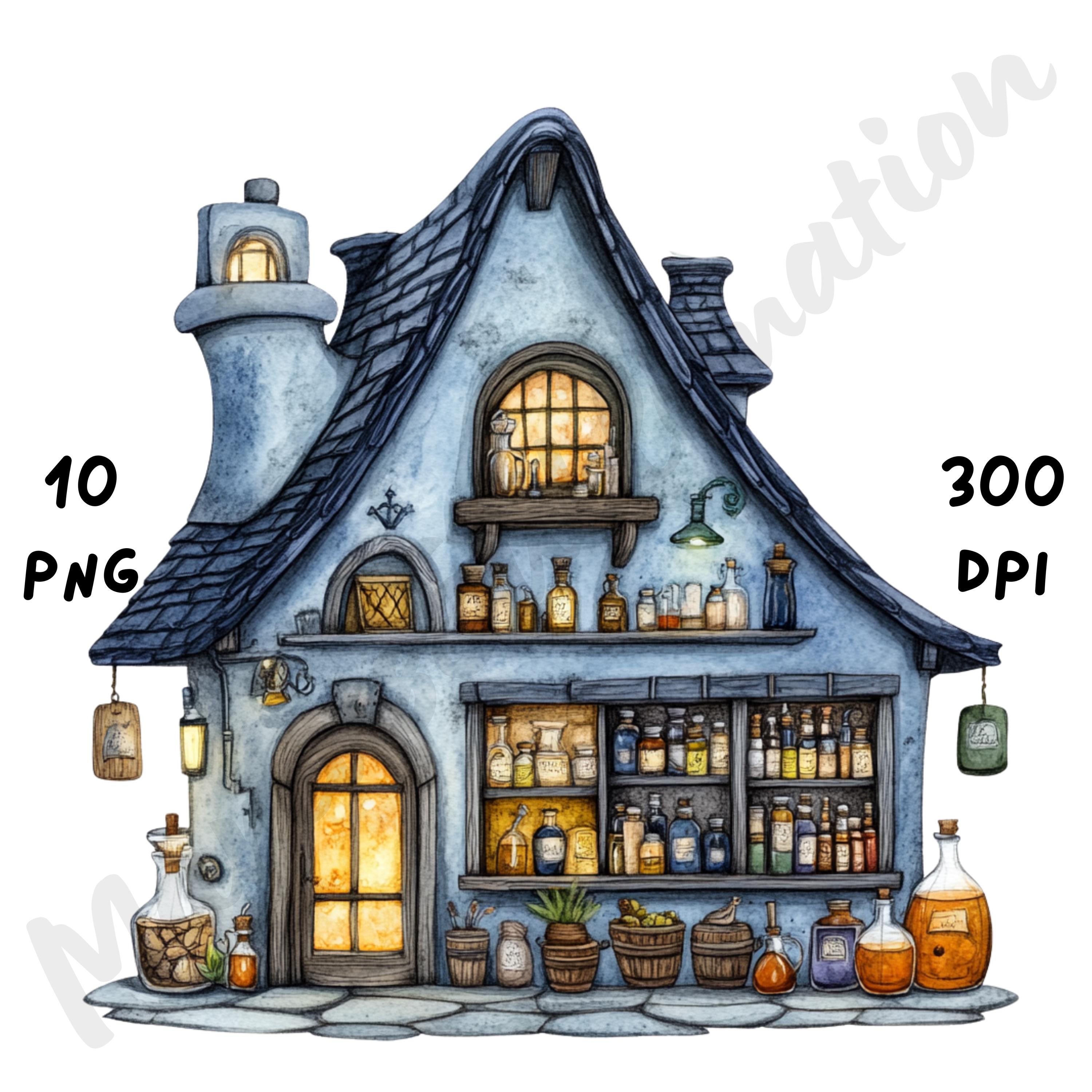 10 PNG Quirky Magic Poison Shop Clipart – Funny Whimsical Witchy Scene ...