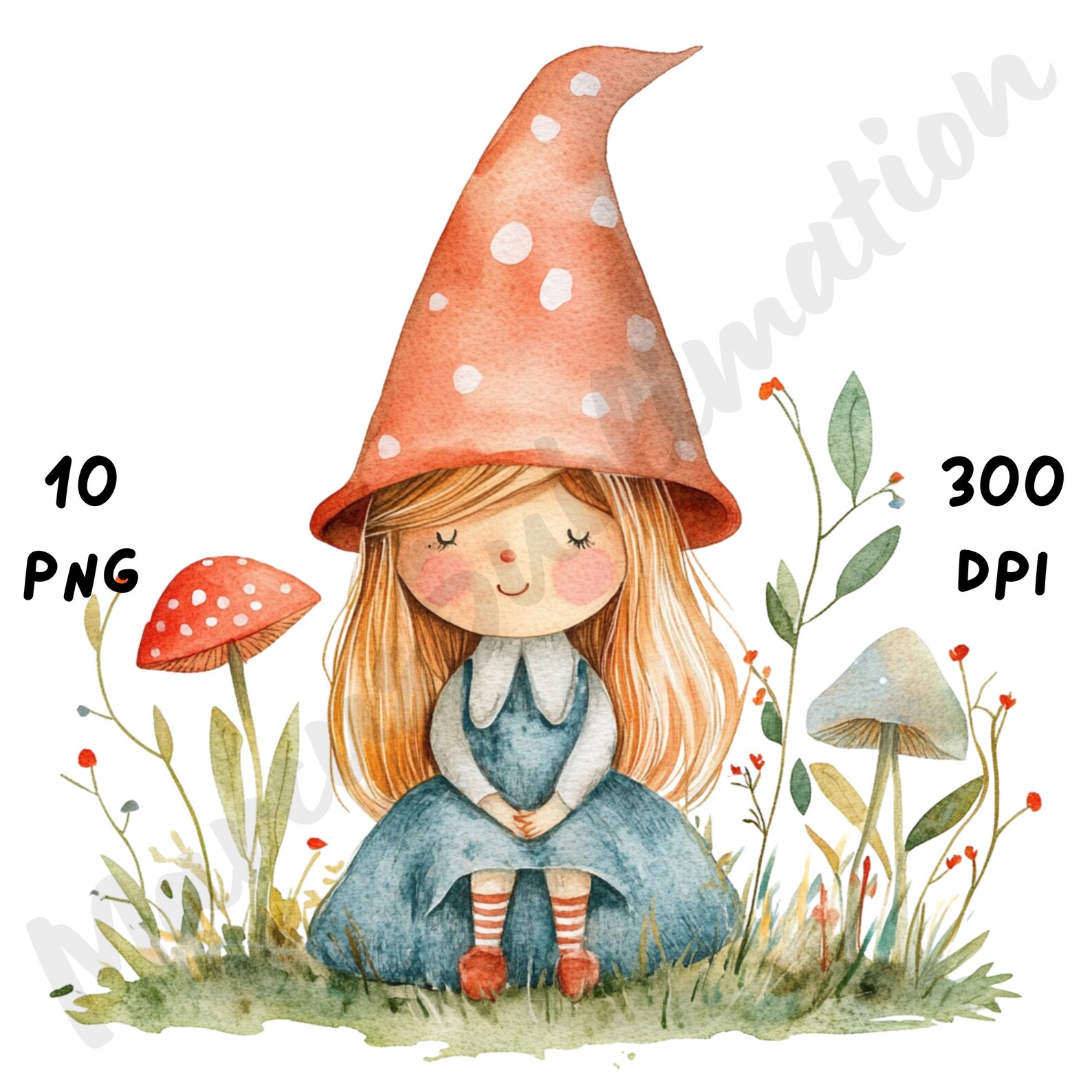 10 PNG Quirky Garden Gnome Girl Clip Art, Watercolor Cartoon Gnome ...