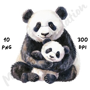 10 PNG Cute Panda Mother Clipart, Watercolor Mom Panda and Her Cubs ...