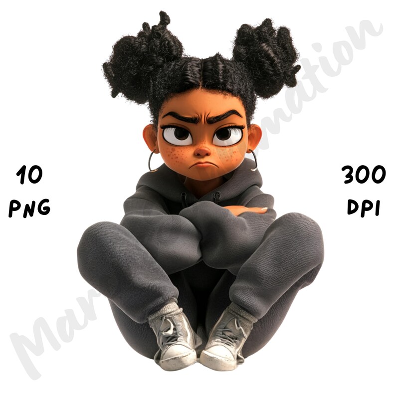 10 PNG Quirky Grumpy Black Girl Clipart, Cute Afro Whimsical Girl ...