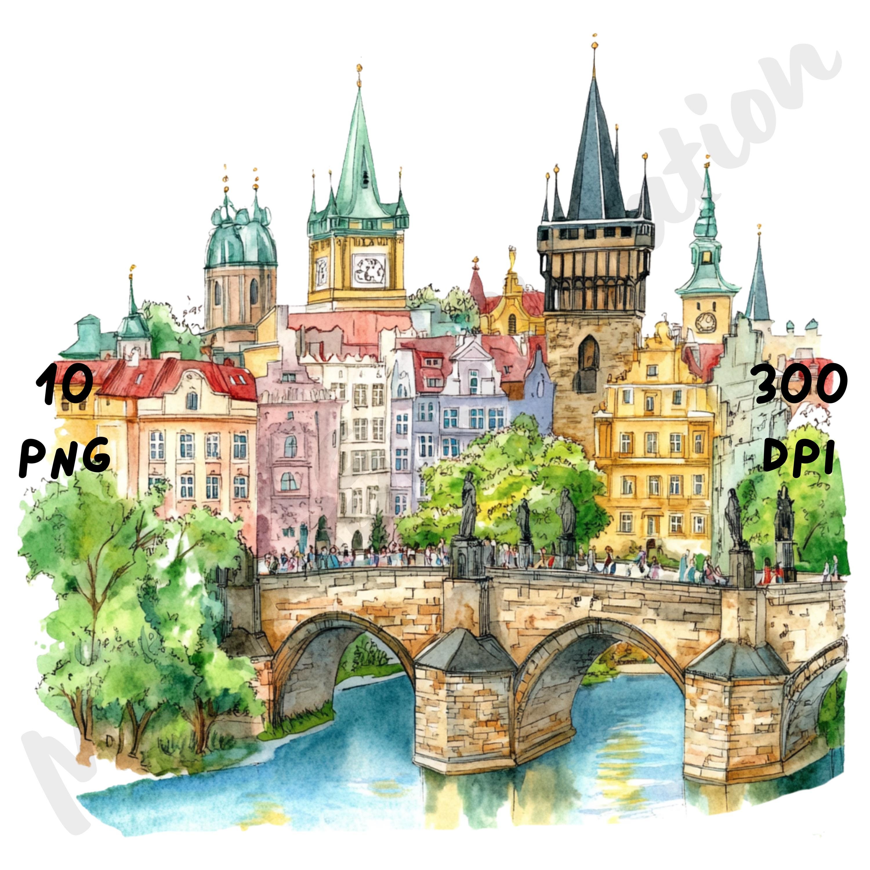 10 PNG Quirky Prague Scene Clipart, Watercolor Prague View, Whimsical ...
