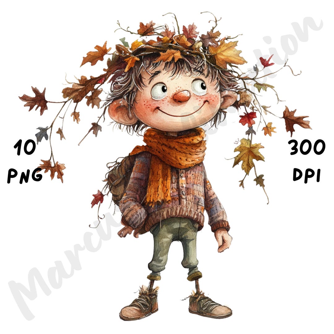 10 PNG Quirky Fall Boy Clipart, Cute Whimsical Autumn Kid Sublimation ...