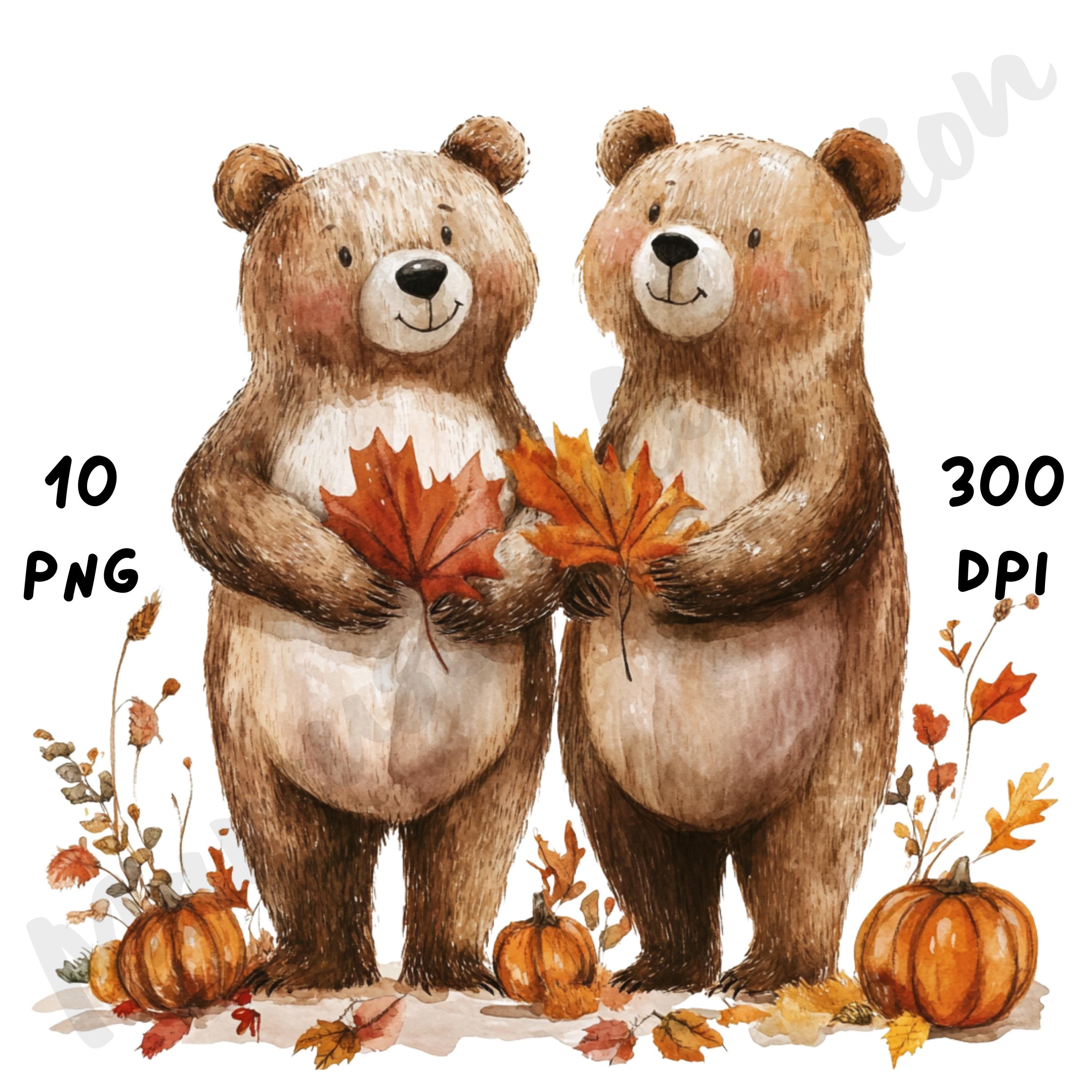 10 PNG Quirky Fall Bears Clipart, Whimsical Funny Autumn Woodland ...