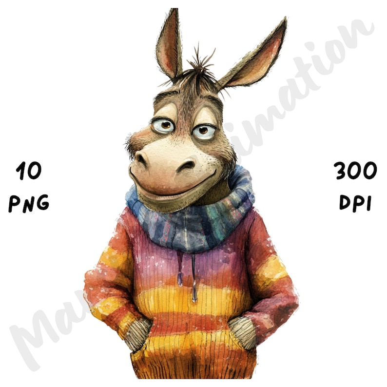 10 PNG Quirky Donkey Clipart, Whimsical Cartoon Donkey, Funny Crazy ...