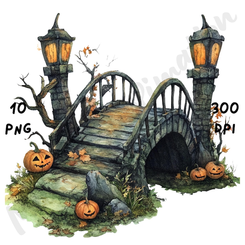10 PNG Quirky Creaky Bridge Clipart, Watercolor Cartoon Halloween ...
