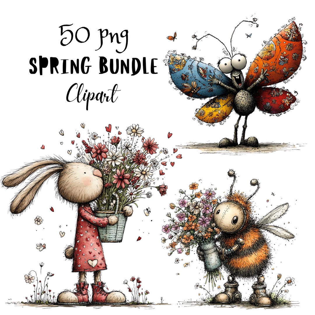 Whimsical Spring Clipart Bundle, Floral Nursery Animal Character PNG ...